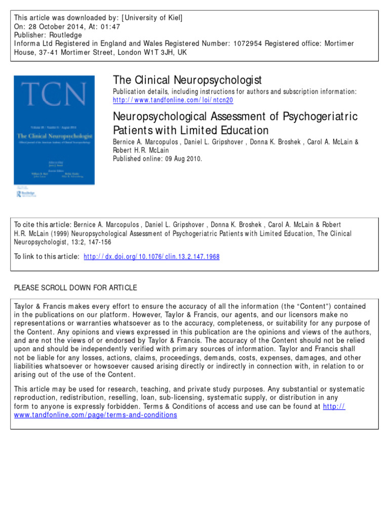 Neuroxpsychological Assessment of Psychogeriatric Patients With Limited ...
