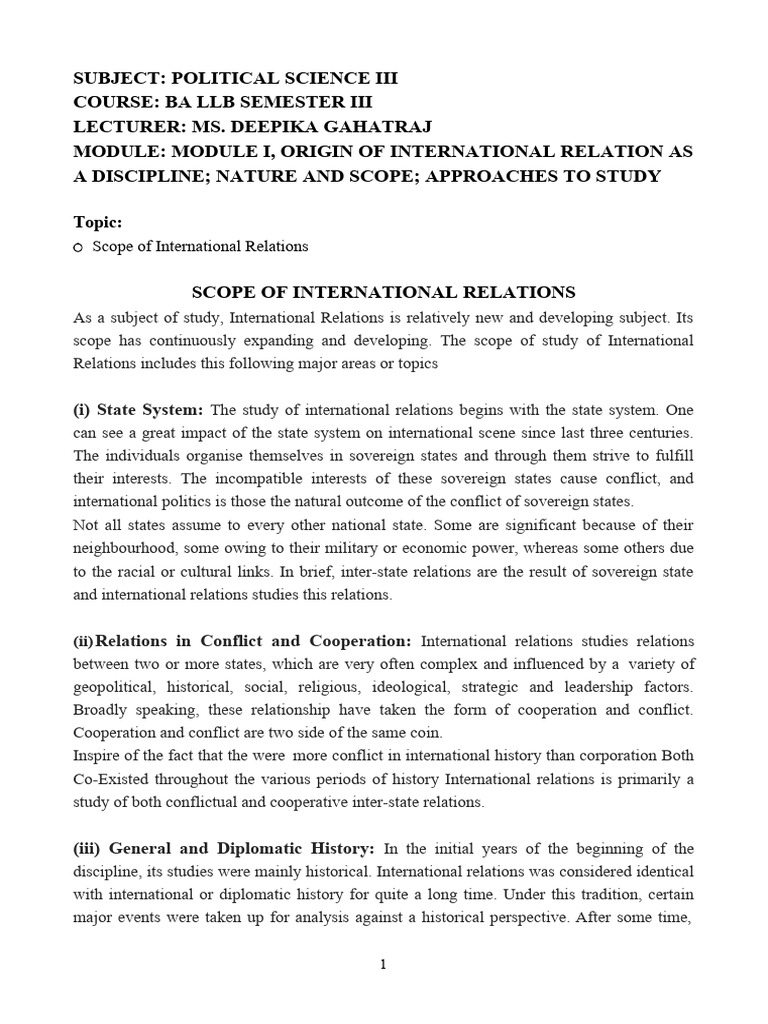 Scope of International Relations | PDF | International Relations | International Law