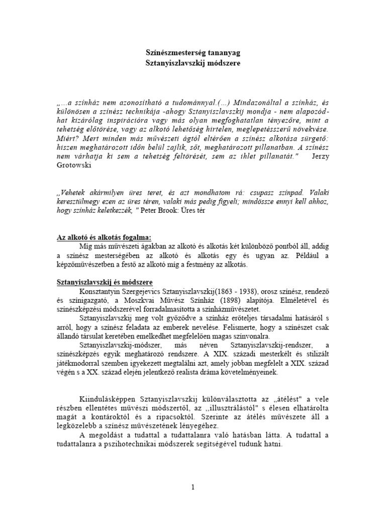 Színészmesterség Tananyag | PDF