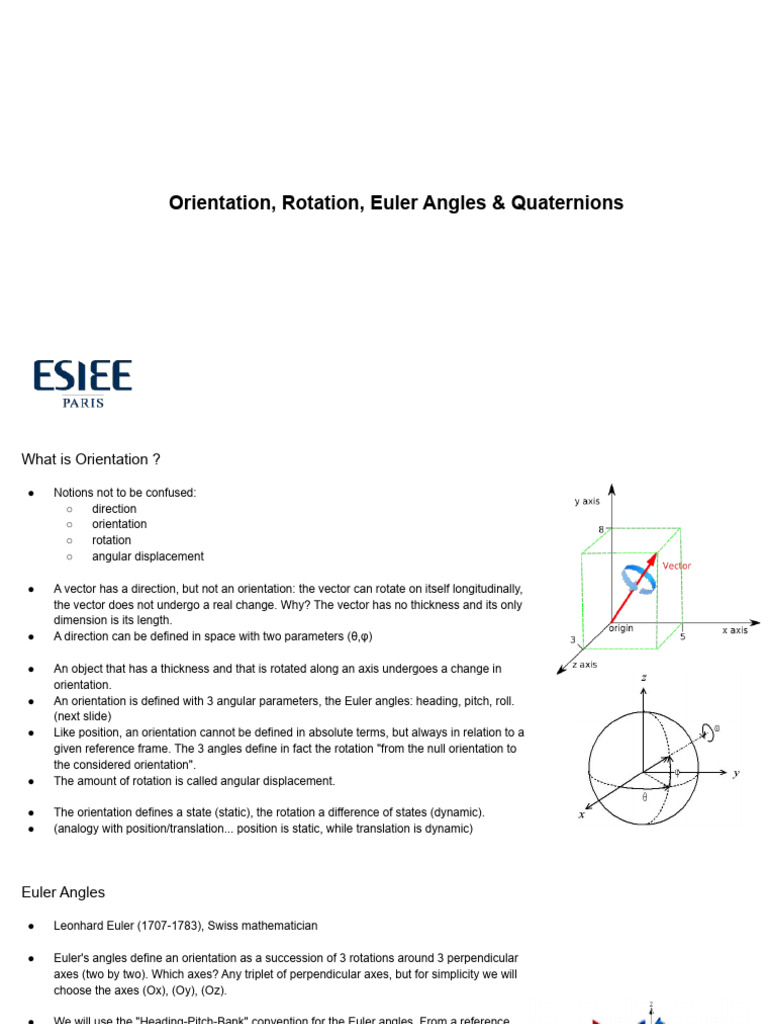 Orientation, Rotation, Euler Angles & Quaternions | PDF | Rotation | Angle Orientation, Rotation, Euler Angles & Quaternions | PDF | Rotation | Angle