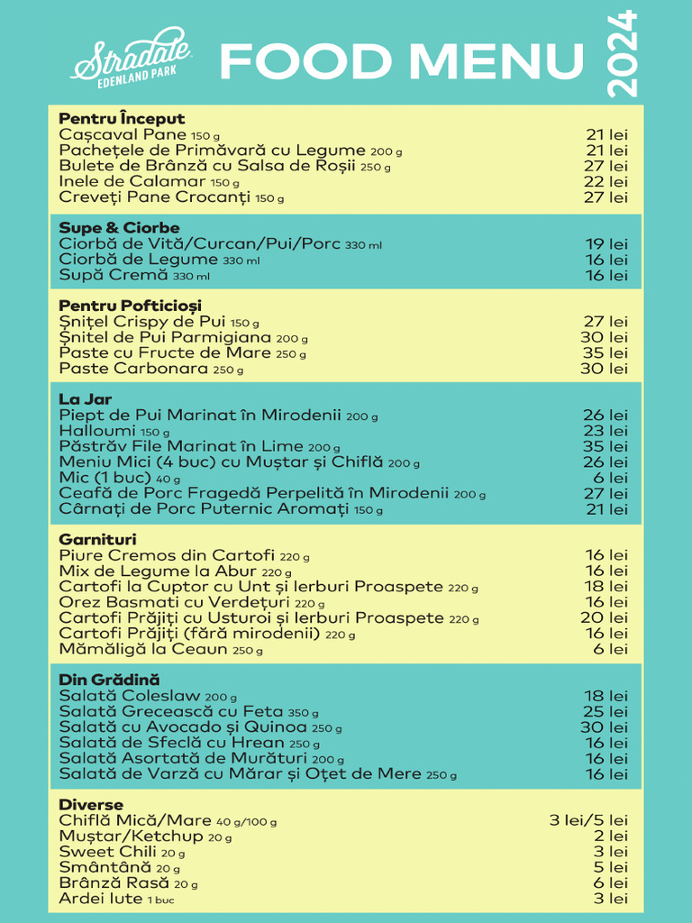 Stradale Edenland Park - Digital Food Menu - RO | PDF