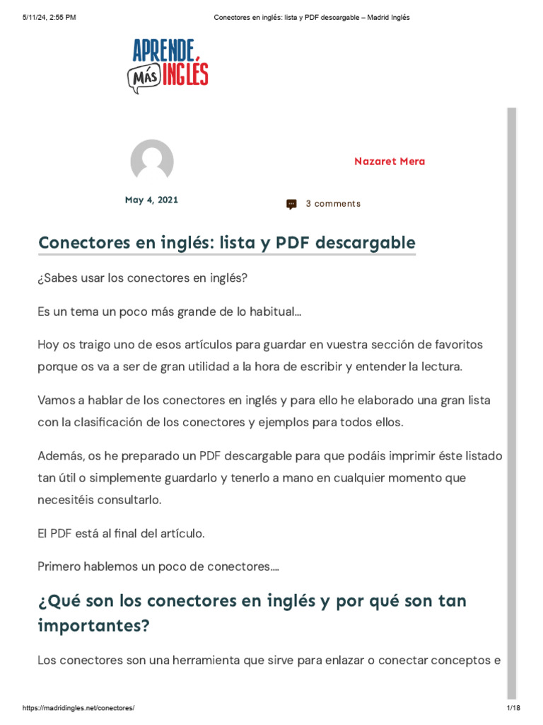 Conectores en inglés: lista y PDF | PDF