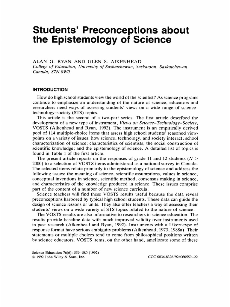 Ryan e Aikenhead - Students Preconceptions About The Epistemology of ...