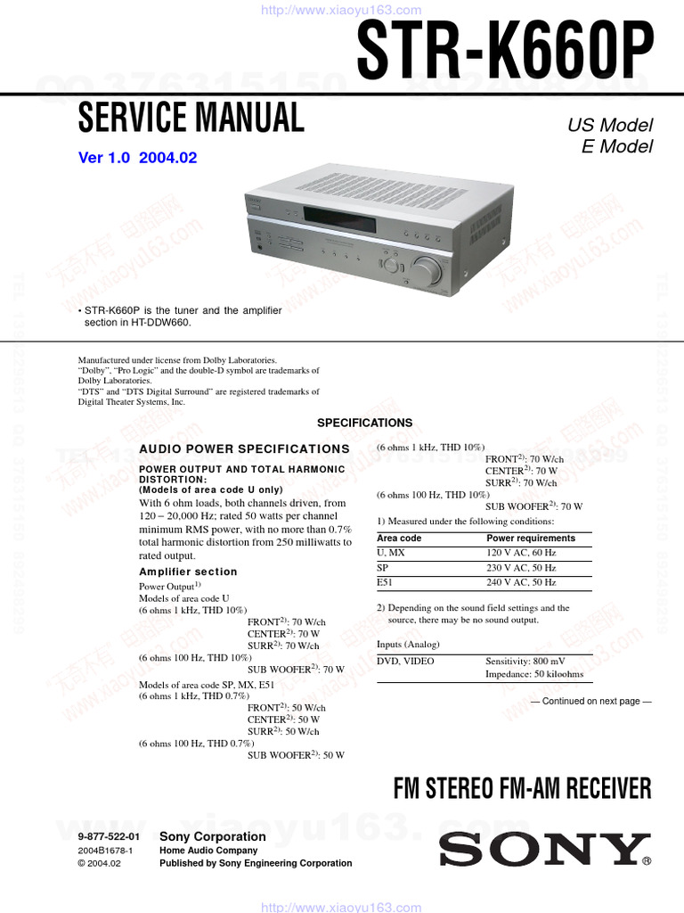 Sony STR-K660P Receiver Service Manual | PDF | Soldering | Electrical ...