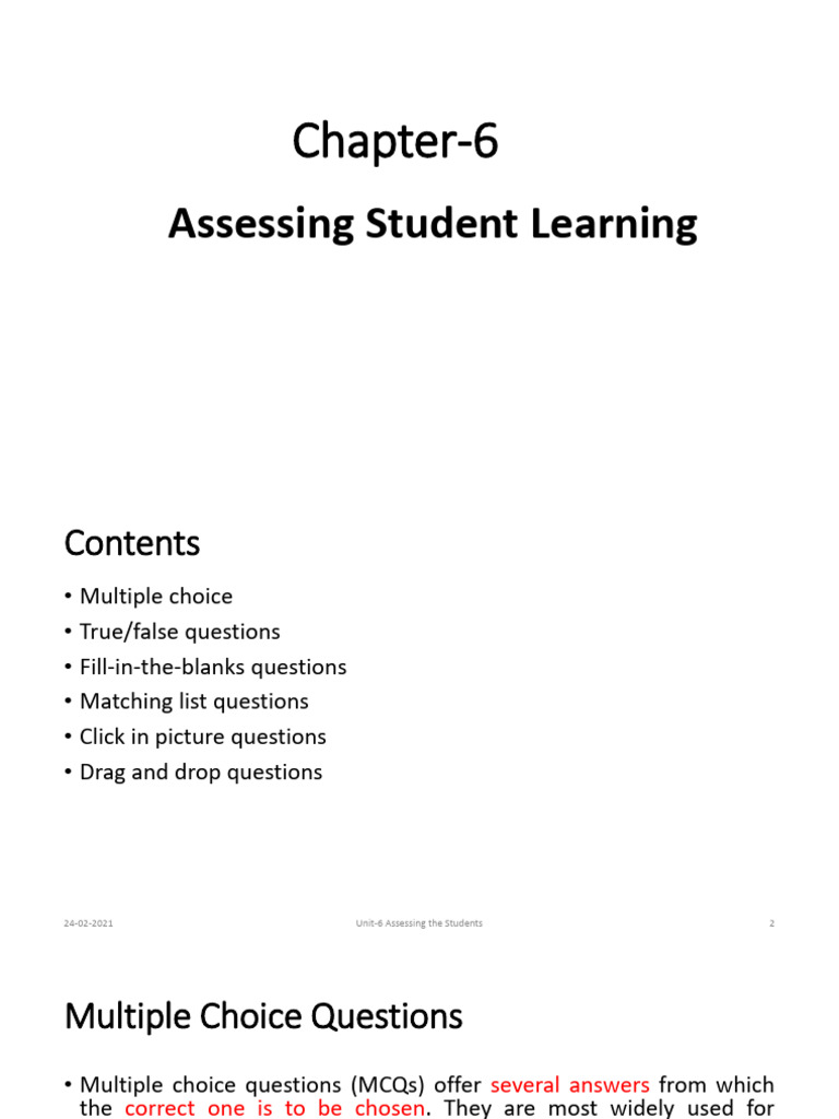 Student Learning Assessment Methods | PDF | Multiple Choice | Question