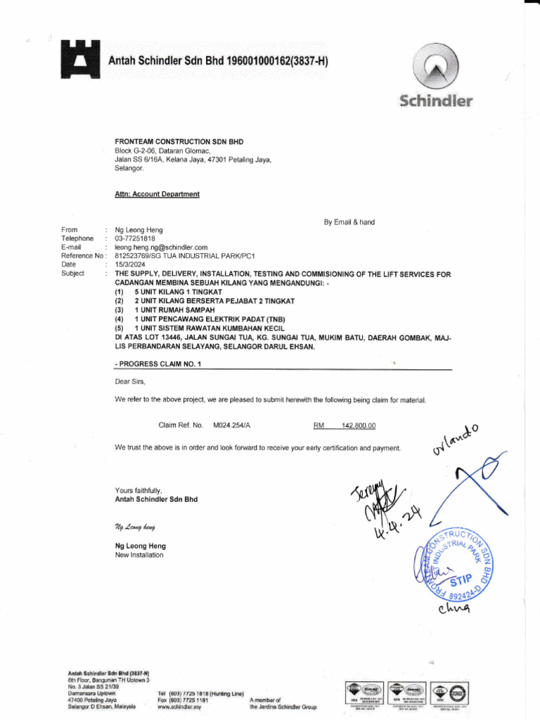 STIP Progress Claim (Materials) - Signed | PDF | Freight Transport