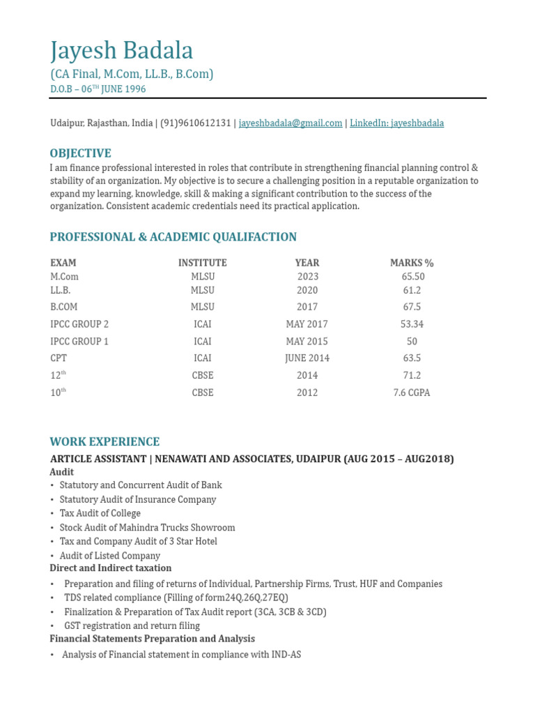CV Jayesh | PDF | Audit | Business
