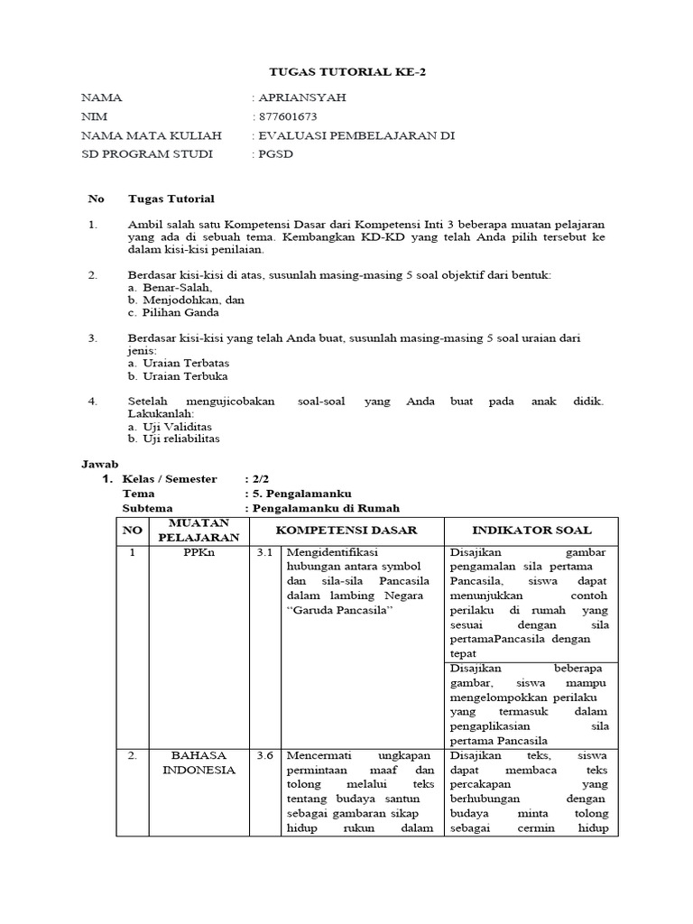 Tugas 2 Evaluasi Pembelajaran Di SD | PDF