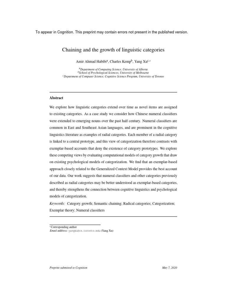 Habibi Et Al 2020 Classifiers Preprint | PDF | Semantics | Linguistics