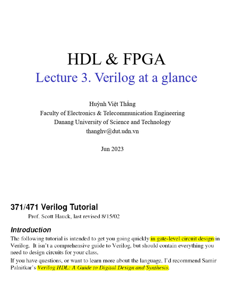 HDL and FPGA Ch03 HVT 2024 Verilog-At-A-glance | PDF | Electronic Circuits | Electronic Engineering