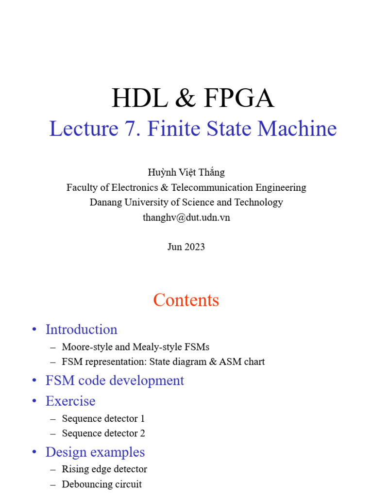 HDL and Fpga Ch07 HVT 2024 FSM | PDF | Hardware Description Language | Computer Engineering