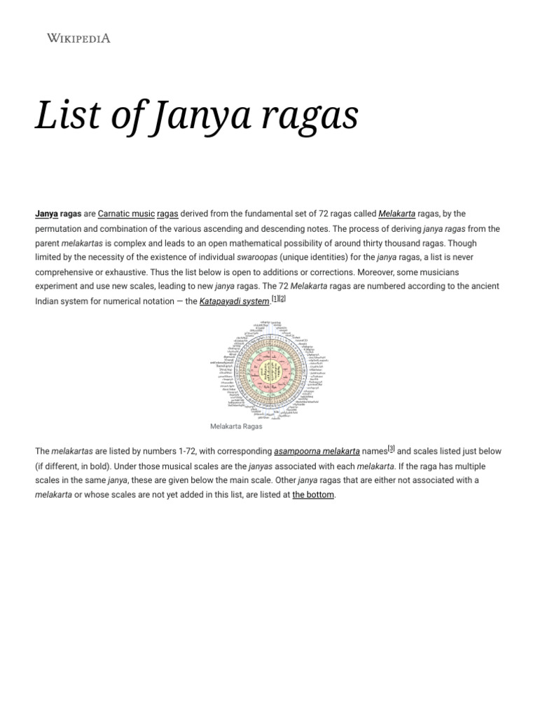 List of Janya Ragas - Wikipedia | PDF | Classical And Art Music Traditions