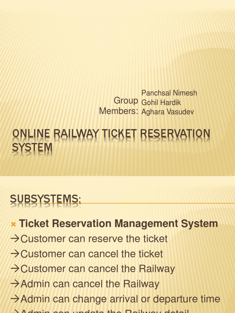 Railway Ticket Reservation System Overview | PDF | Unified Modeling ...