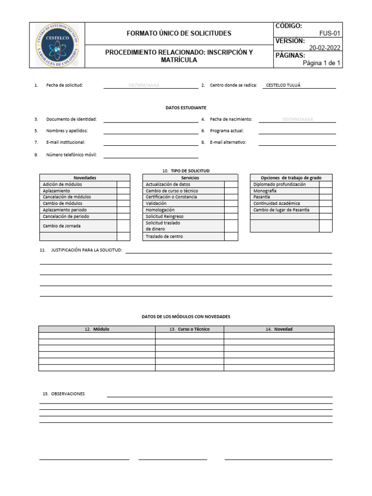 Fus Cestelco Tulua | Descargar gratis PDF | Documento de identidad