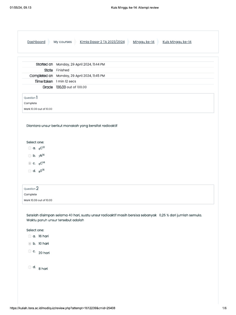 Kuis Kimia Minggu 14 | PDF