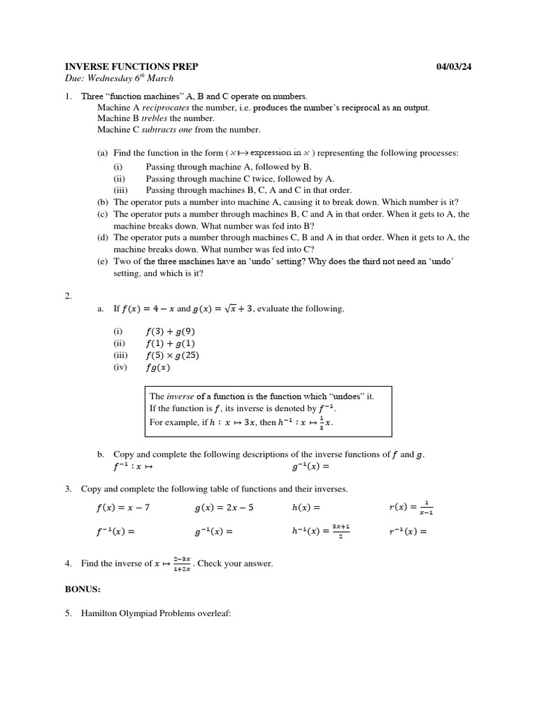 8. Inverse Functions Prep | PDF | Function (Mathematics) | Mathematics