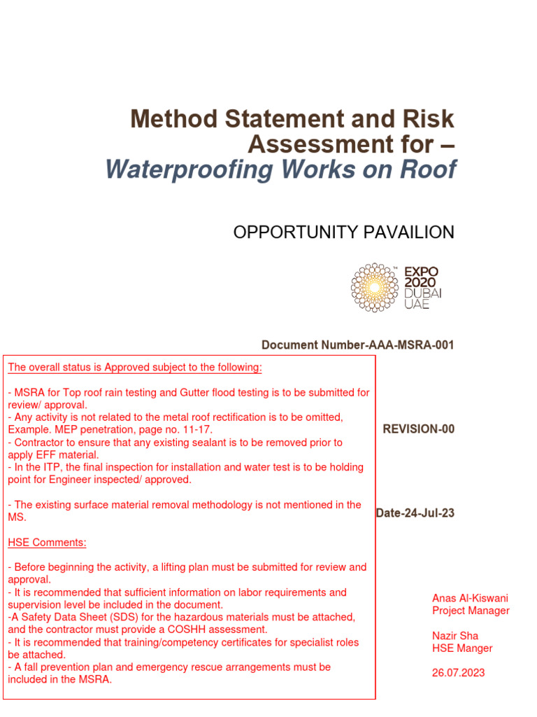 Waterproofing Method Statement & Risk Assessment | PDF | Silicone | Adhesive
