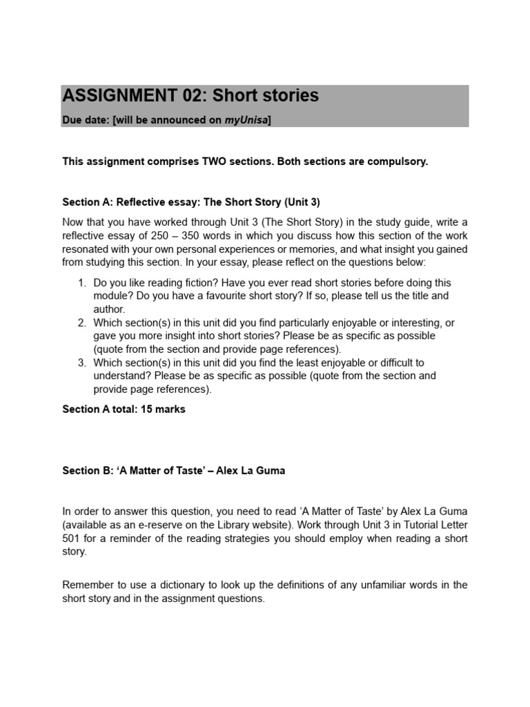 ENG1501 - Assignment 2 - Short Story | Download Free PDF | Paragraph
