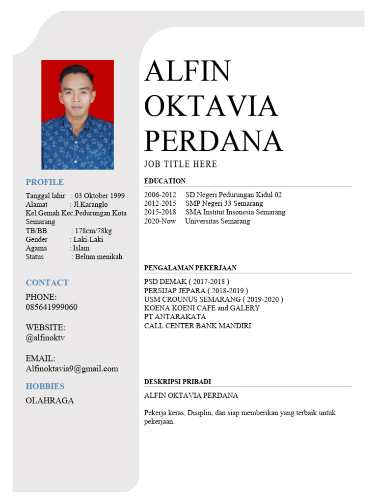 Surat Lamaran Kerja Alfin Oktavia | PDF
