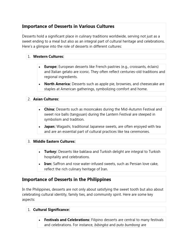 Importance of Desserts in Various Cultures | PDF | Desserts | Foods