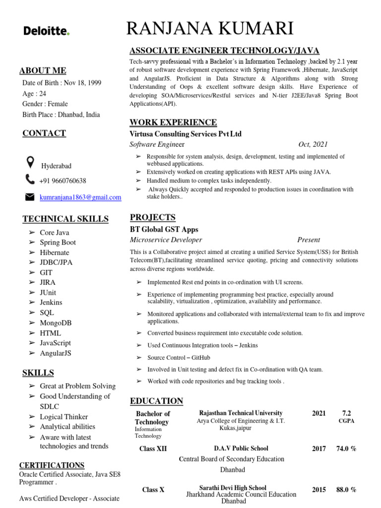 Kumari Cyber CV | Download Free PDF | Java (Programming Language) | Application Software