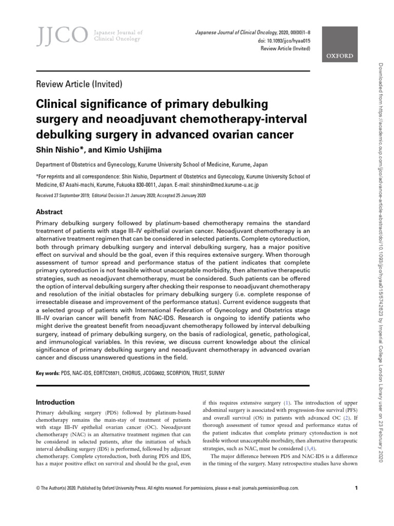 Clinical Significance of Primary Debulking Surgery and Neoadjuvant ...