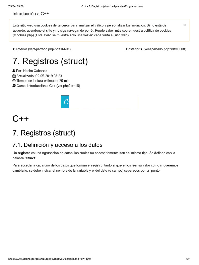 C++ - 7. Registros (Struct) | PDF | C ++ | Programación de computadoras