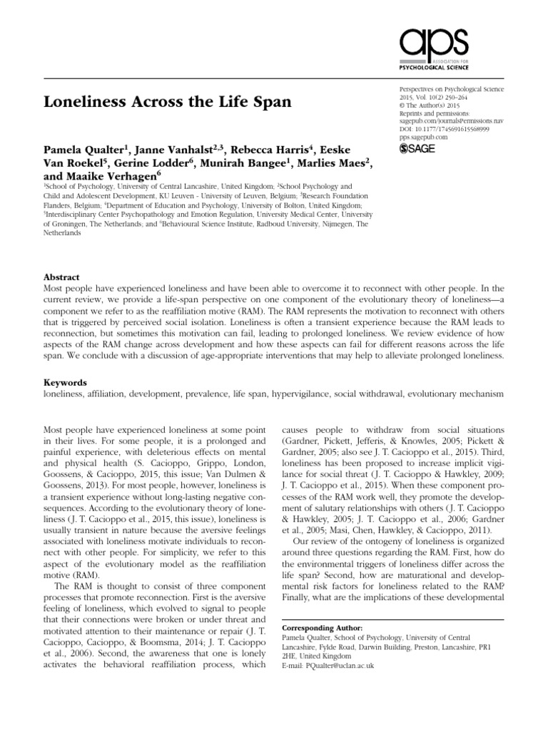 Qualter Et Al., 2015 | PDF | Loneliness | Self Esteem