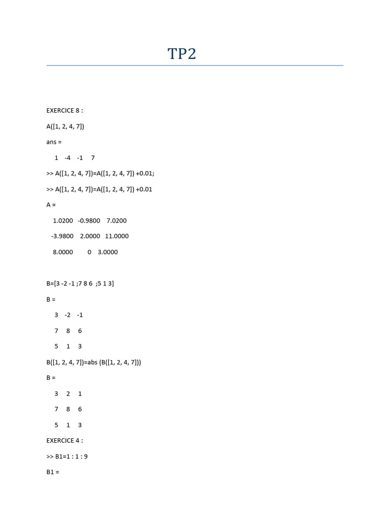 MATLAB Exercises on Matrix Operations | PDF | Bracket | Mathematics