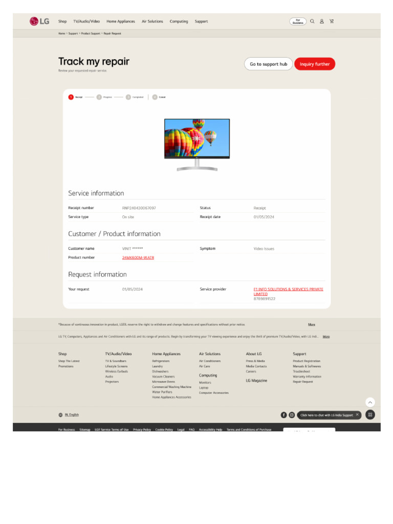 LG Repair Request | PDF