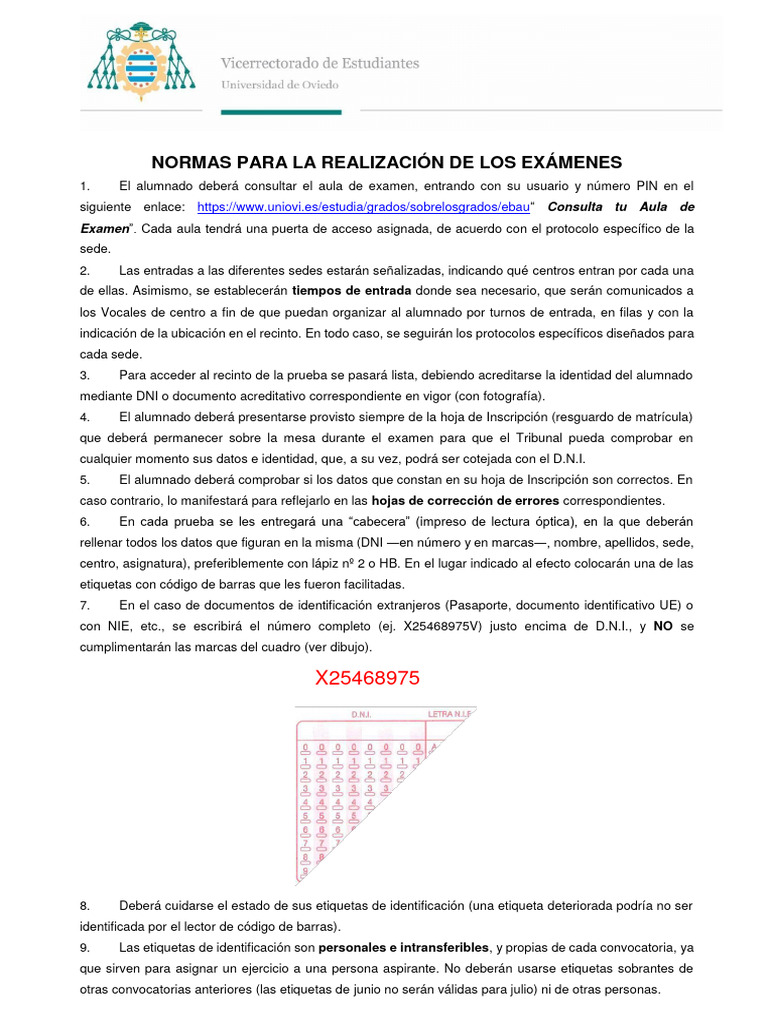 Normas de Examen para Los Alumnos EBAU | PDF