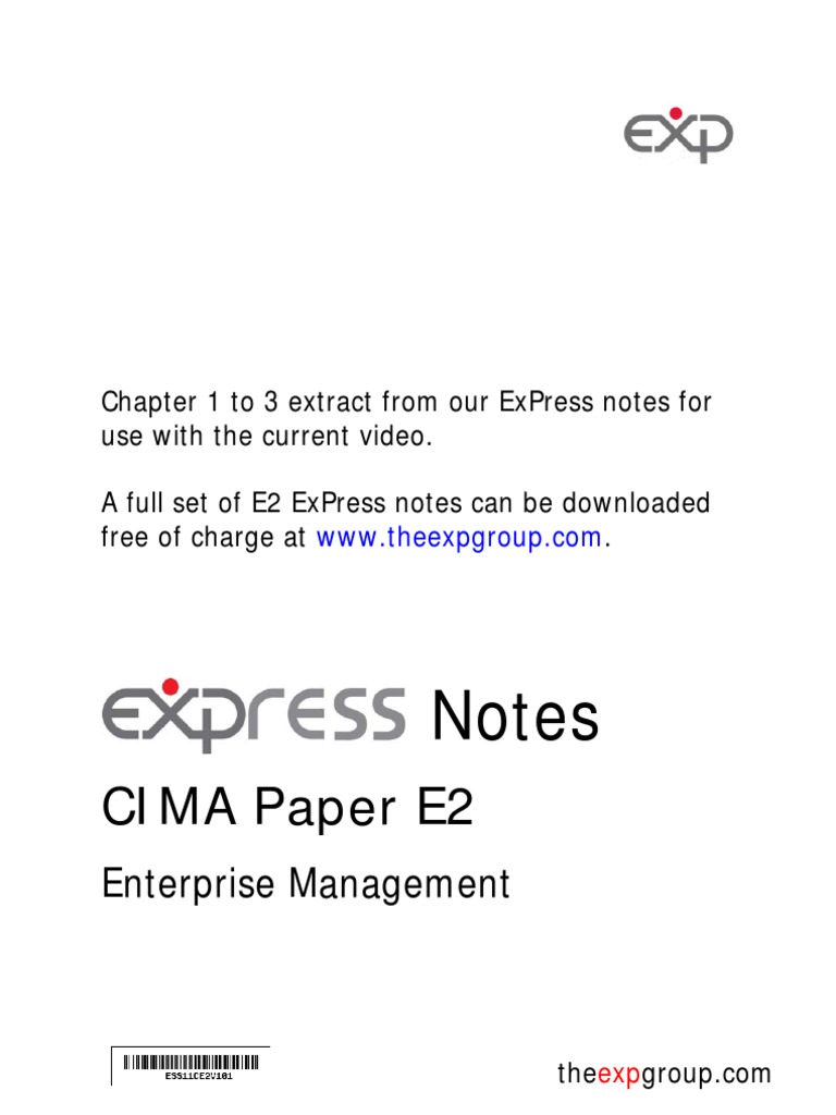 CIMA Paper E2: Notes | PDF | Value Chain | Strategic Management