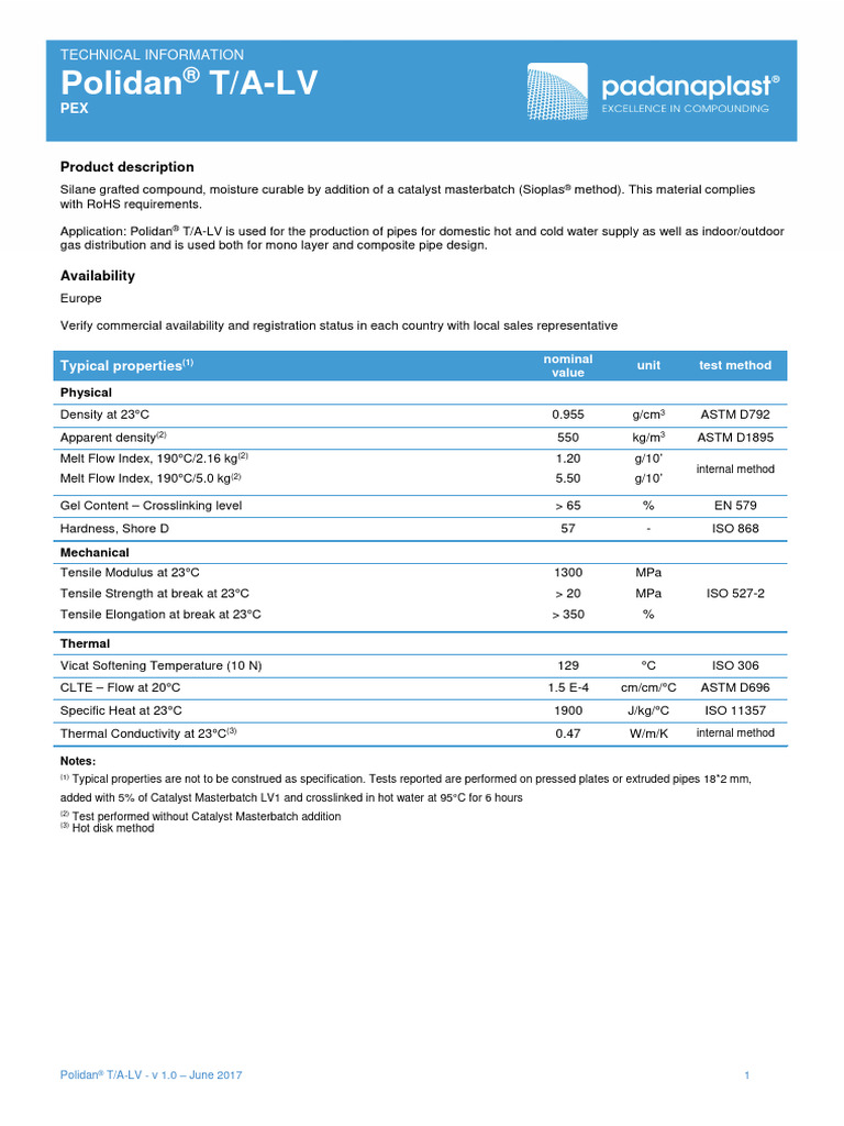 TDS Polidan TA LV V 1.0 June 2017 | PDF | Extrusion | Materials