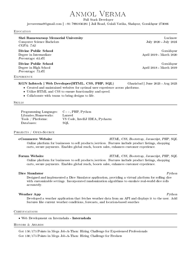 Anmol's CV | PDF | Web Development | Php
