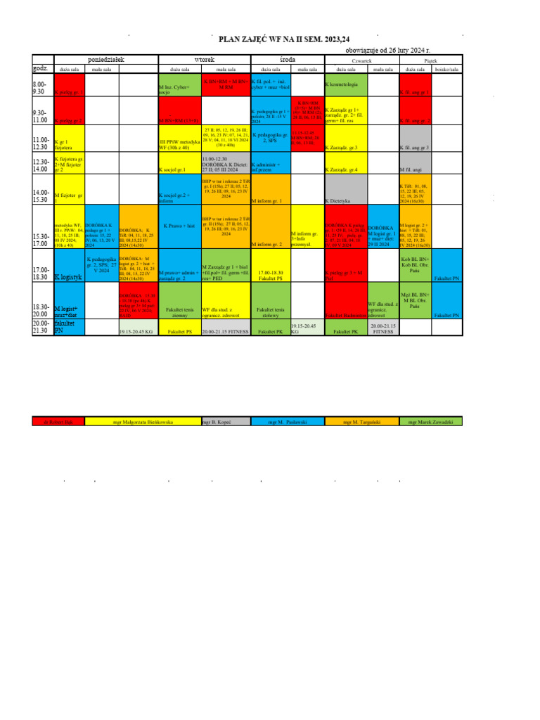 Plan WF II Sem 2023,24 - Na Stronę | PDF Plan WF II Sem 2023,24 - Na Stronę | PDF