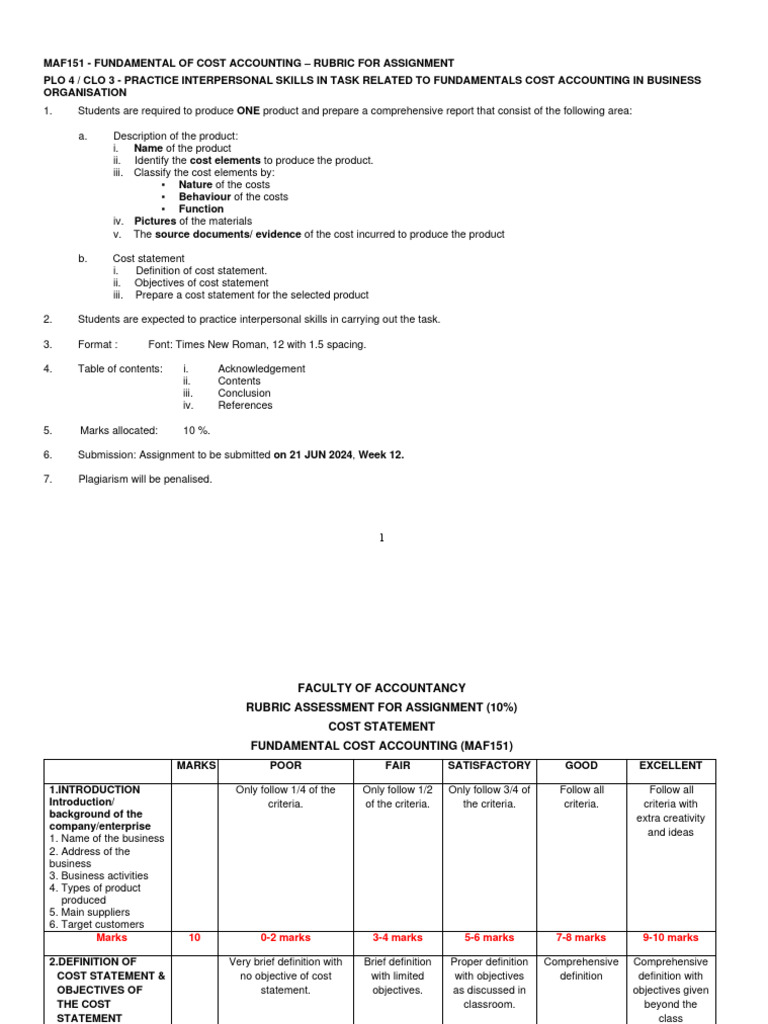 Group Assignment Mac Ogos 2024 | Download Free PDF | Cost | Business