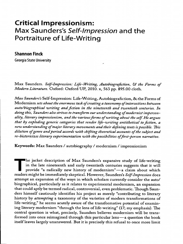 Critical Impressionism Max Saunders S S | PDF | Biography | Modernism
