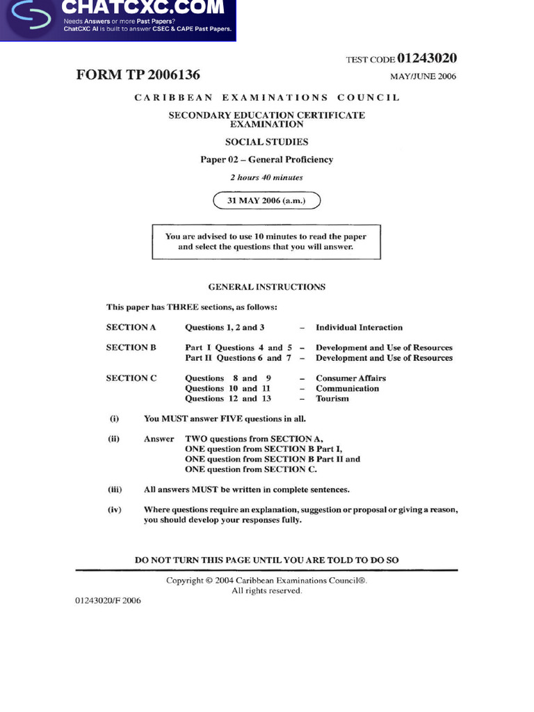 CSEC Social Studies P2 2006 | PDF | Globalization | Tourism