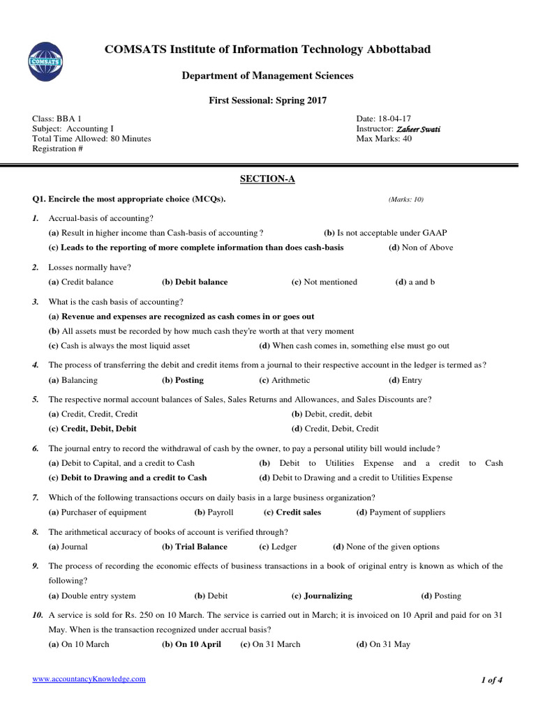 Sessional 1 Solved Sample 1 | PDF | Debits And Credits | Accounting
