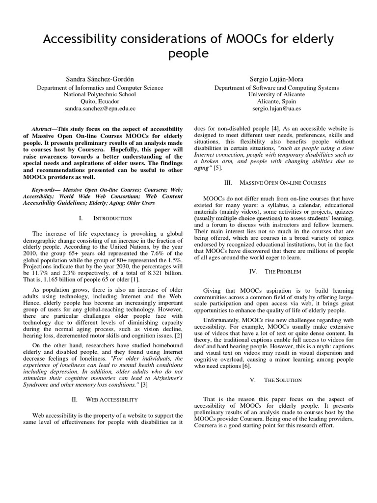 Accessibility considerations of MOOCs for elderly people | PDF ...