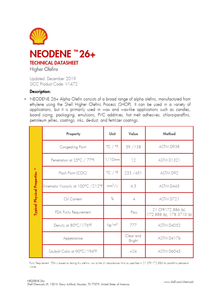 Neodene 26 Plus Tds December 2019 | PDF | Wax | Materials