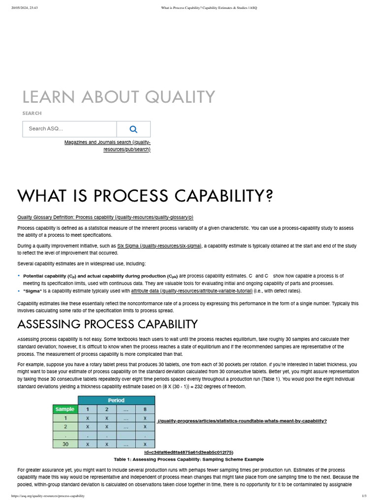 Process Capability - Capability Estimates & Studies - ASQ | PDF ...