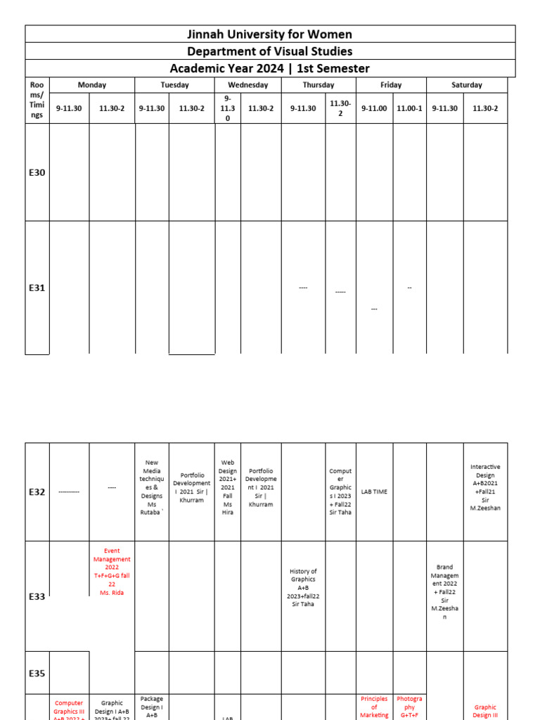 Updated Timetable GRAphics+tex+fashion | PDF