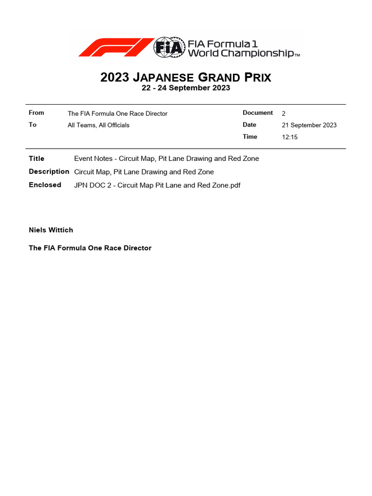 2023 Japanese Grand Prix - Event Notes - Circuit Map, Pit Lane Drawing ...