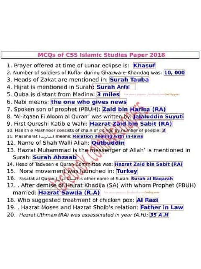 CSS Islamiat Past Papers | PDF