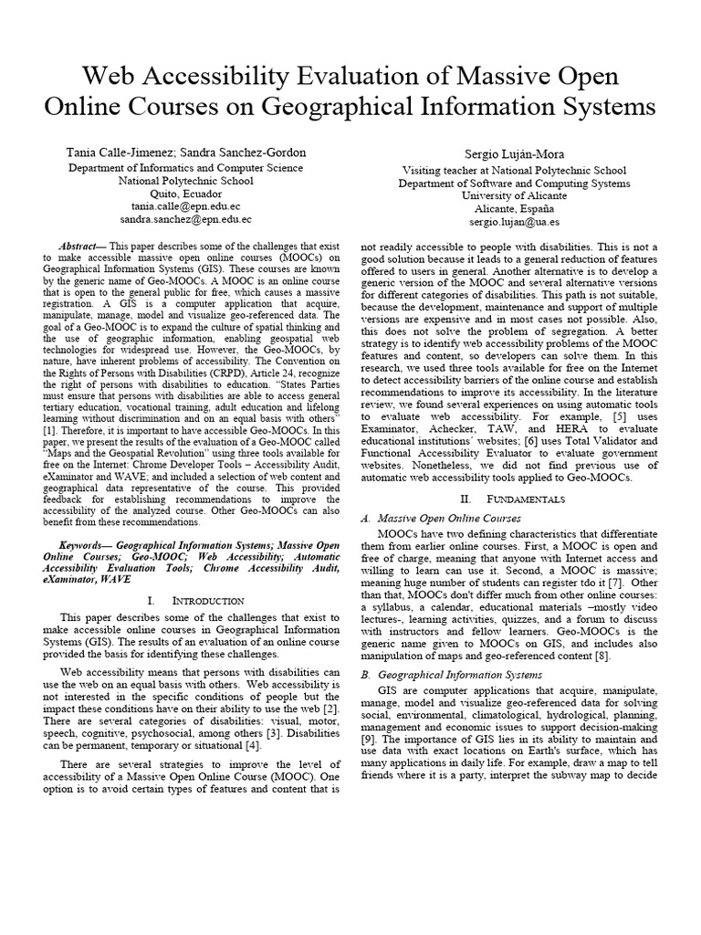 Accessibility Issues in Geo-MOOCs Evaluation | PDF | Html Element ...