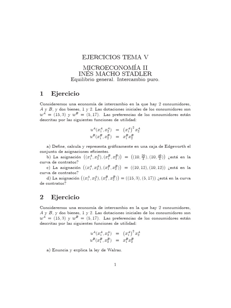 T5 Ejercicios | PDF | Teoría del equilibrio general | Economía del bienestar