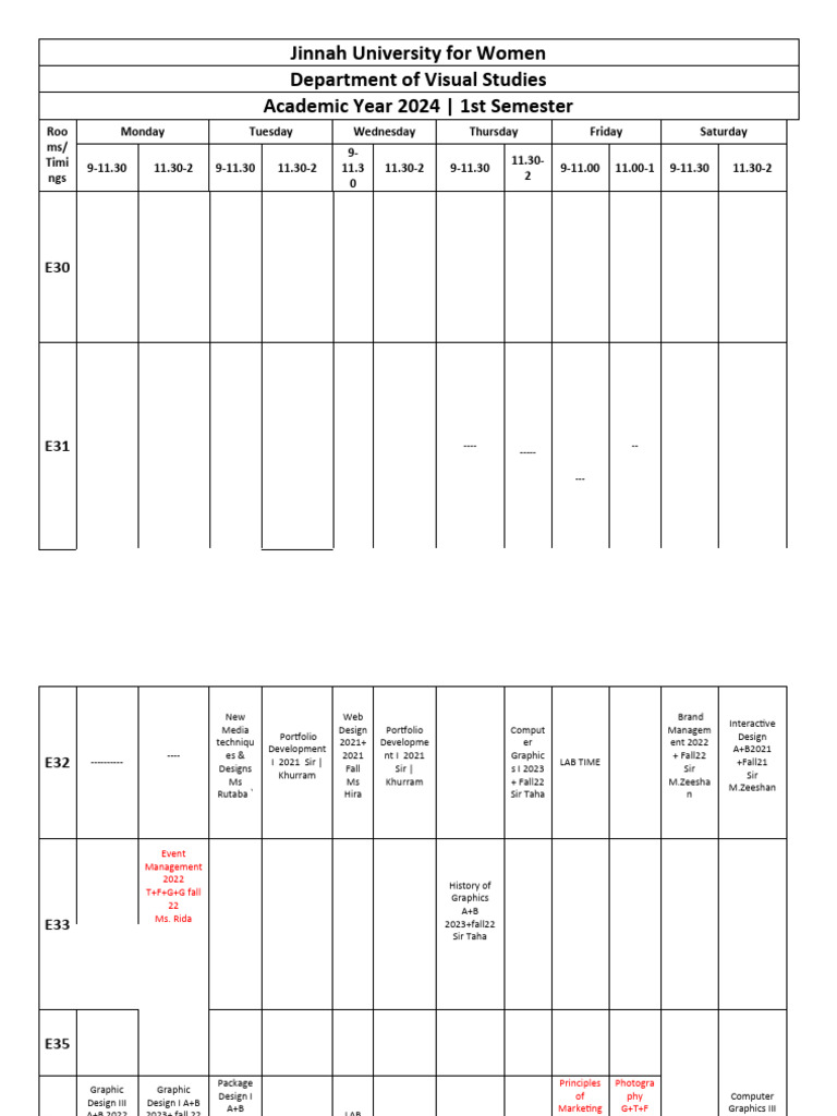 Updated Timetable GRAphics+tex+fashion | PDF