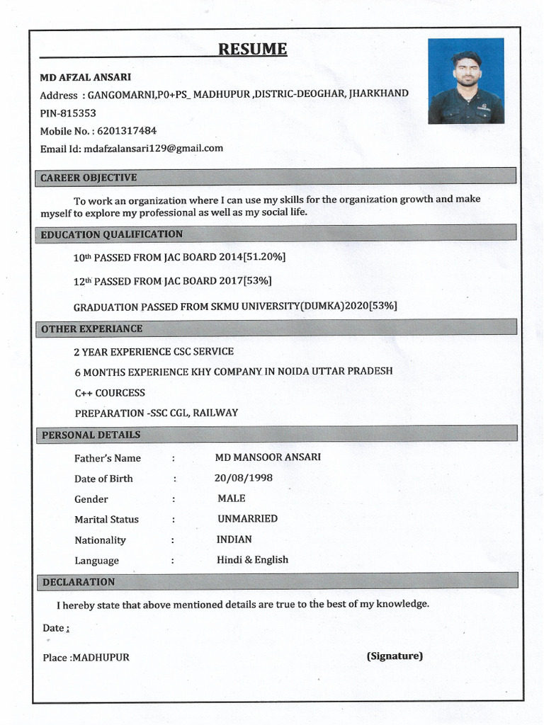 Afzal Resume Job | PDF