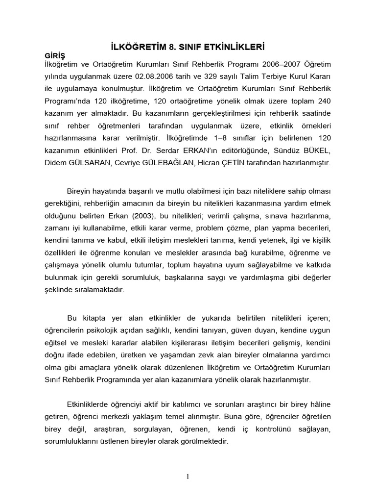 İLKÖĞRETİM 8. SINIF ETKİNLİKLERİ Programlar | PDF